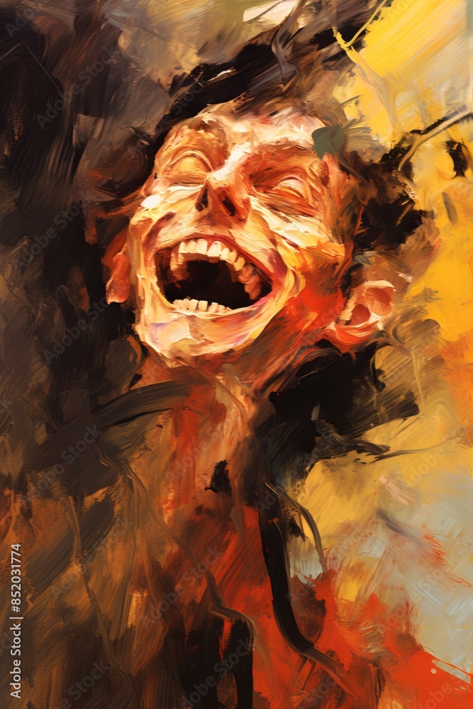Abstract oil painting of laughing man. Concept of joy, emotional ...