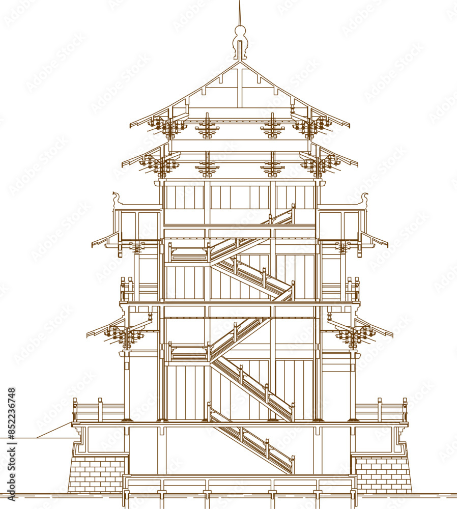 Vector silhouette illustration sketch, architectural engineering ...