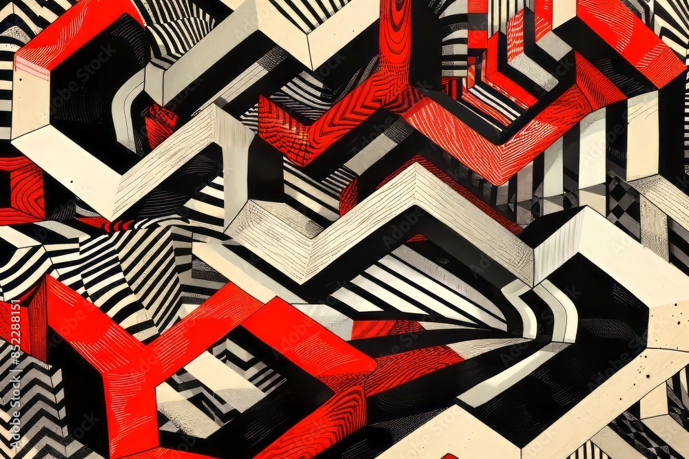 Optical illusion with interlocking shapes and deceptive depth Stock ...