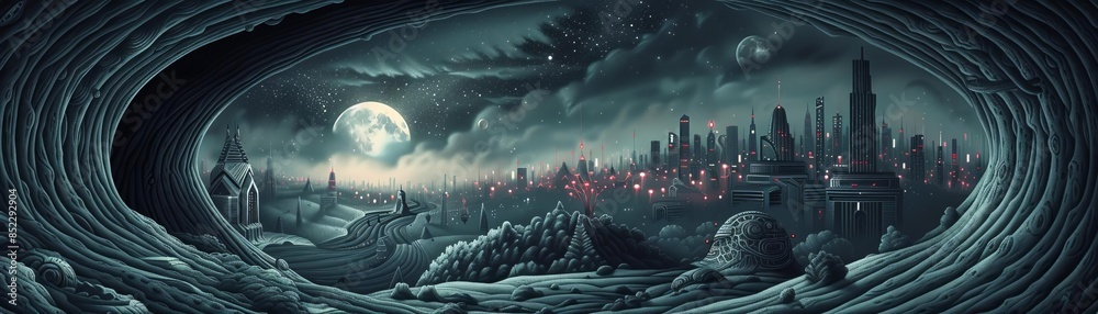 Capture a panoramic view of a futuristic city inhabited by powerful ...