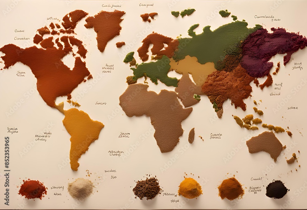 spices from different countries, parts of the world, representing ...