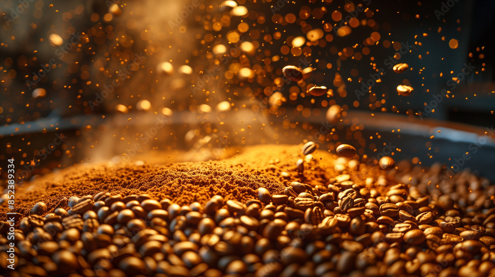 coffee beans roasting process, industrial roaster, beans turning brown ...