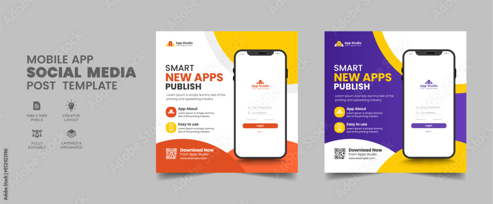 Mobile apps promotion social media post and web banner template. apps ...