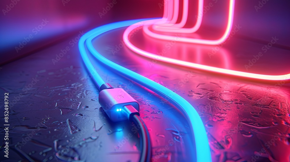 Стокова ілюстрація Charger cable with a circular Type C adapter tracing ...