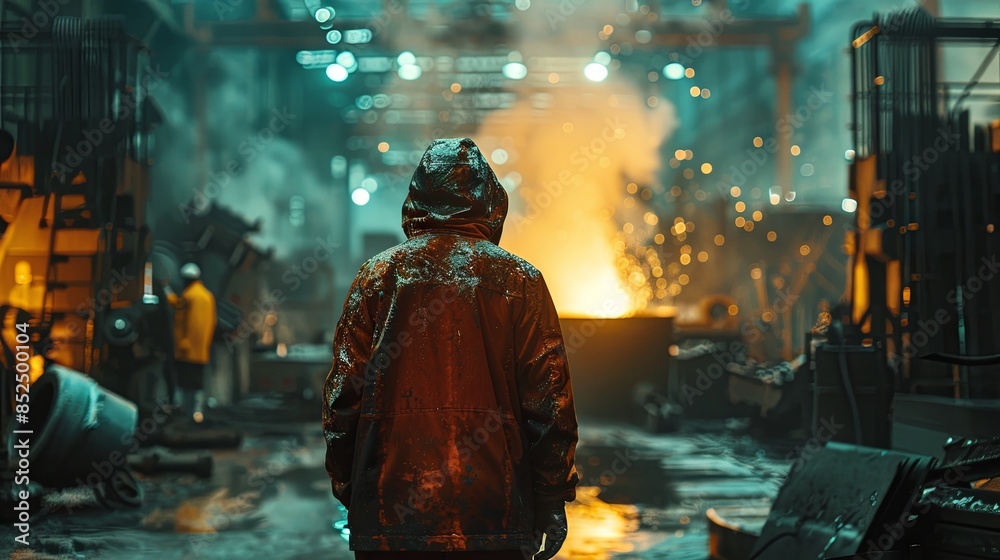 A worker oversees the metal melting process in furnaces at a ...