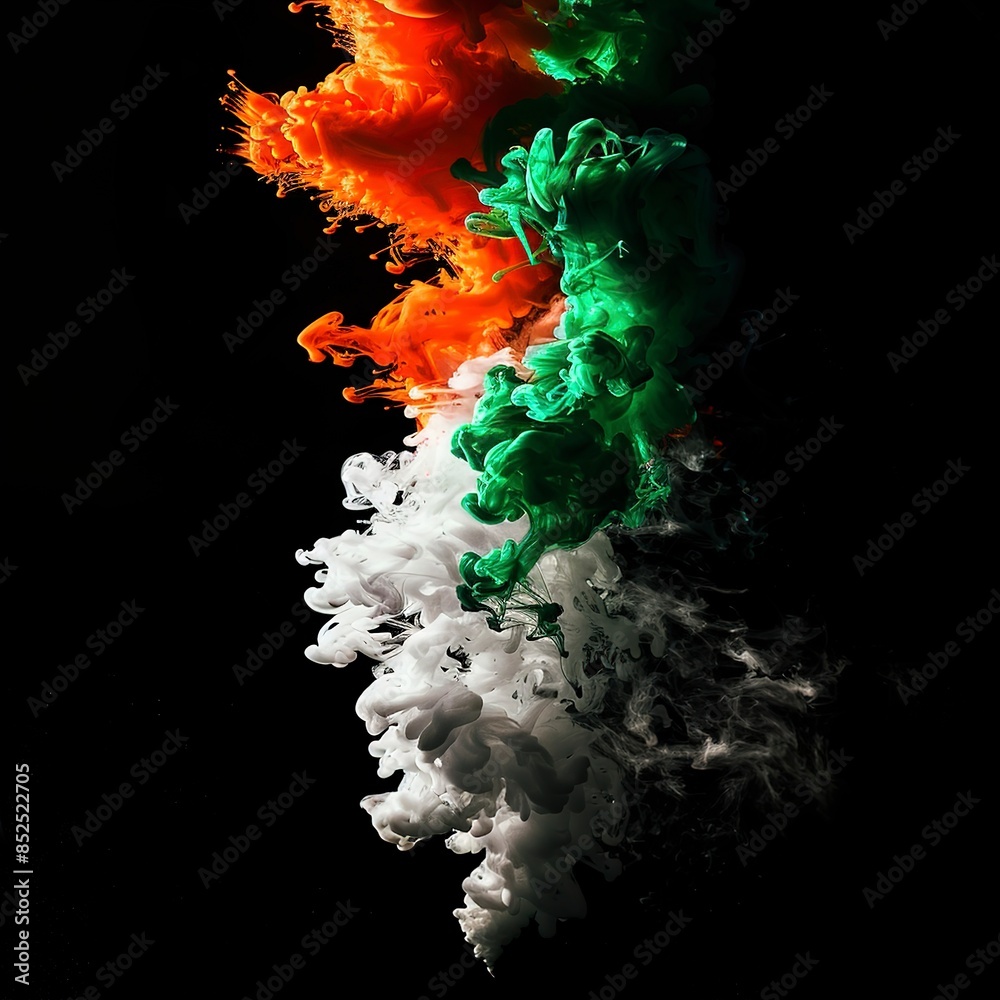 tri colour smoke bomb with the colors of indian flag with a black ...