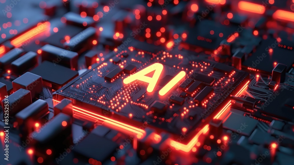 Artificial intelligence micro chip with AI lettering on a circuit board ...