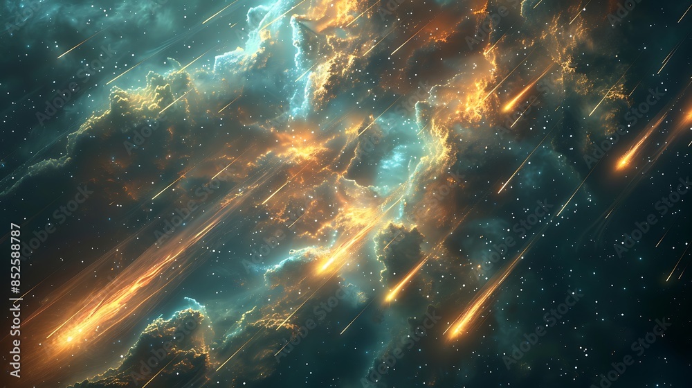 An artistic depiction of animated shooting stars crossing a galactic ...