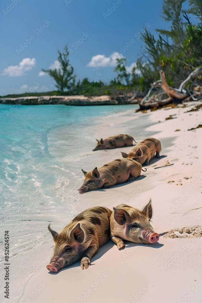 Spirited Pigs Explore the Pristine White Sand Beaches of the Enchanting ...