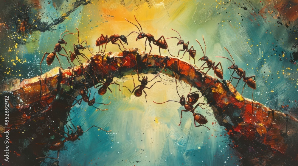 Ants creating a bridge with their bodies, illustrating their problem ...