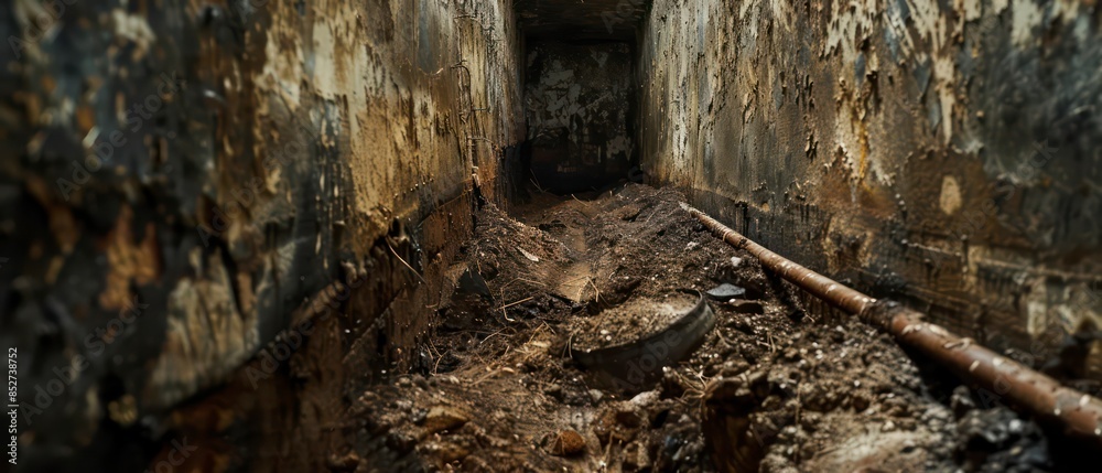creepy underground tunnel, cramped, dark, and narrow passage with ...