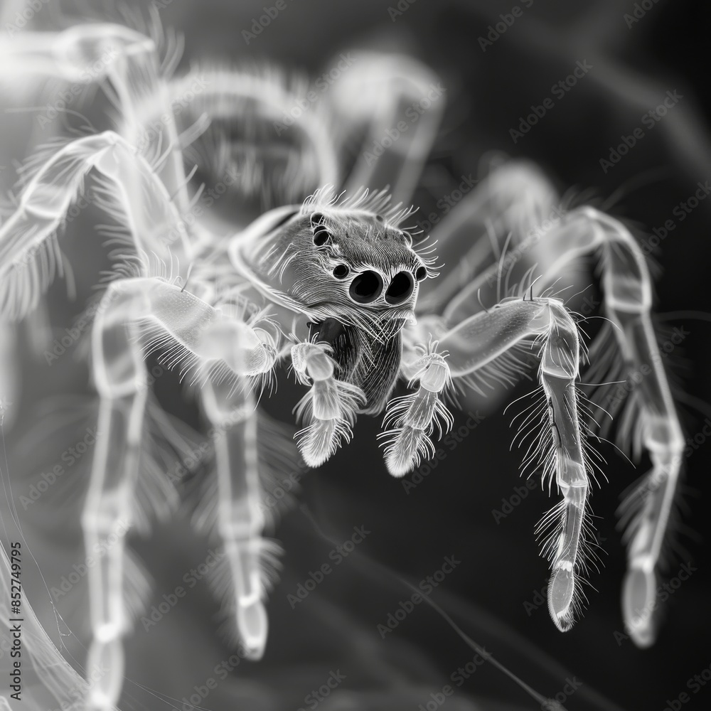 X-ray of a jumping spider, showcasing its legs and internal organs ...