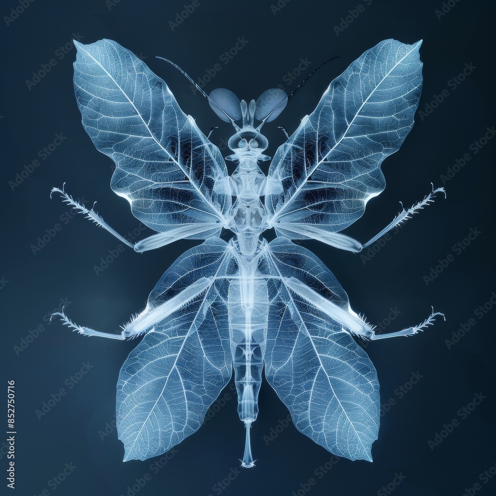 X-ray of a leaf insect, displaying its camouflaged body and internal ...