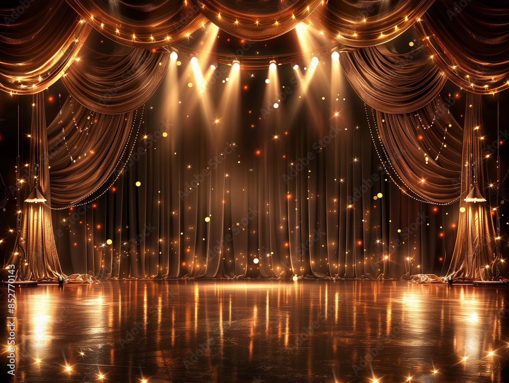 Lights stage show gold bronze drapes opulent backdrop royal party ...