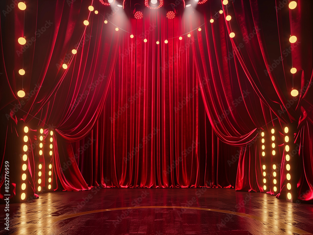 Regal stage show velvet red drapes opulent backdrop royal party ...