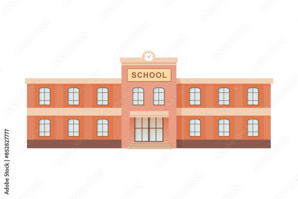 School building vector illustration. Front view of entrance in college ...