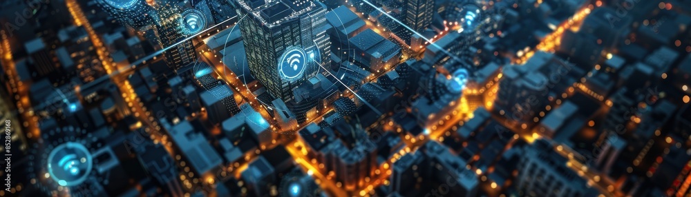 Smart grid infrastructure with IoT devices, urban innovation theme, top ...