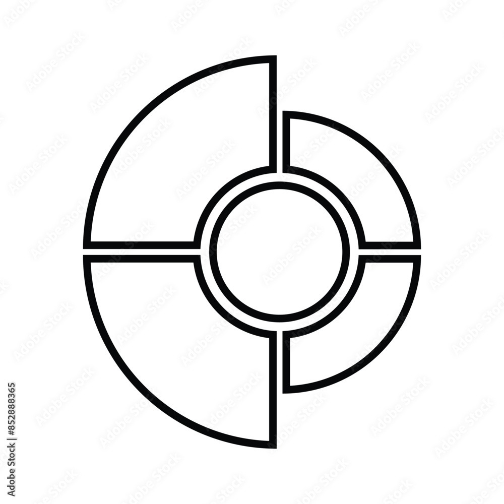 black and white unique half circle diagram. outline design style ...