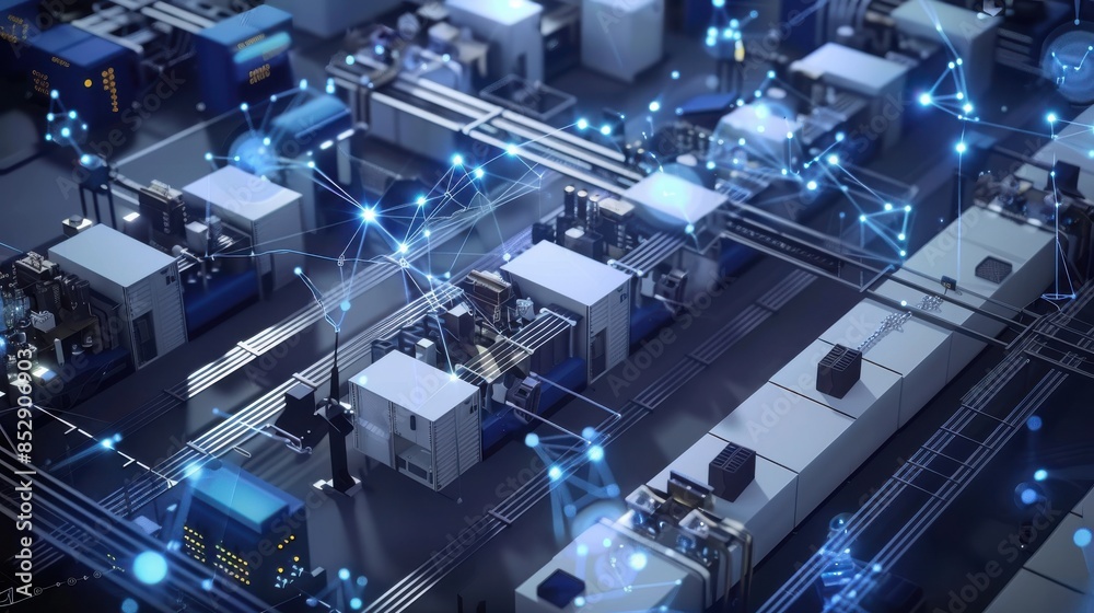 Smart manufacturing plant with IoTconnected machines, modern industry ...