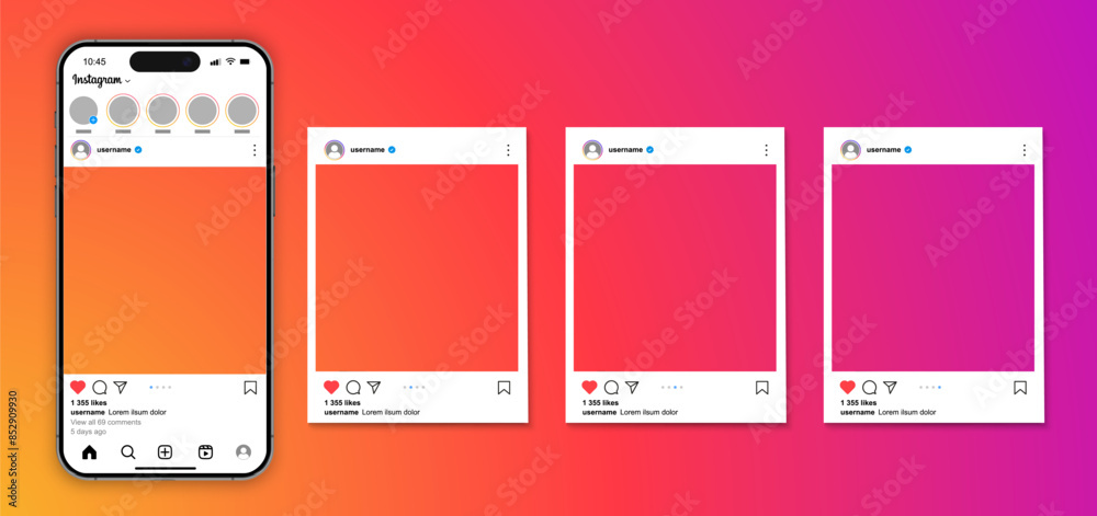 Instagram post feed frame mockup with smartphone Iphone 15 pro max mock ...