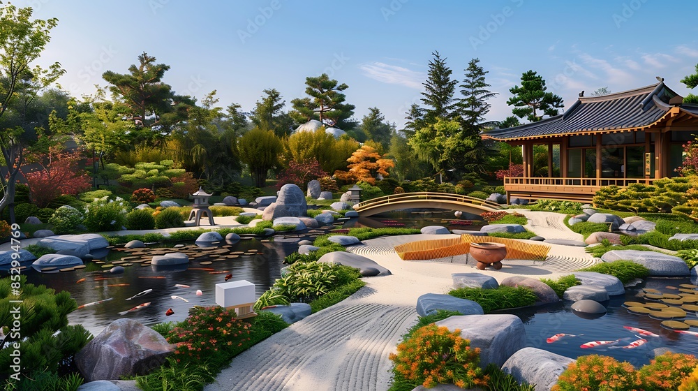 Japanese-inspired garden with a teahouse, sand gardens for raking ...