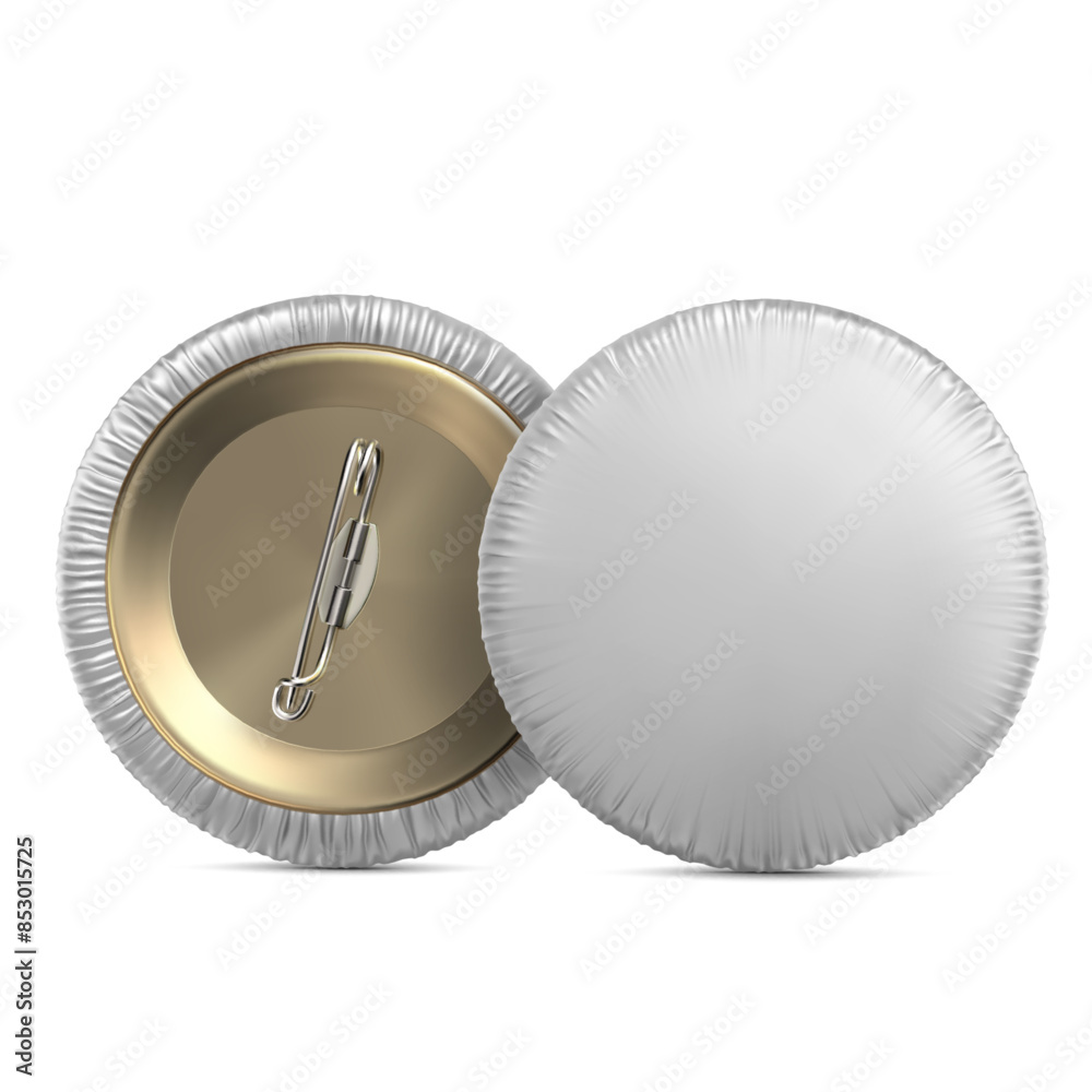 White round badge pin brooch covered with cloth. Mock Up. Vector ...