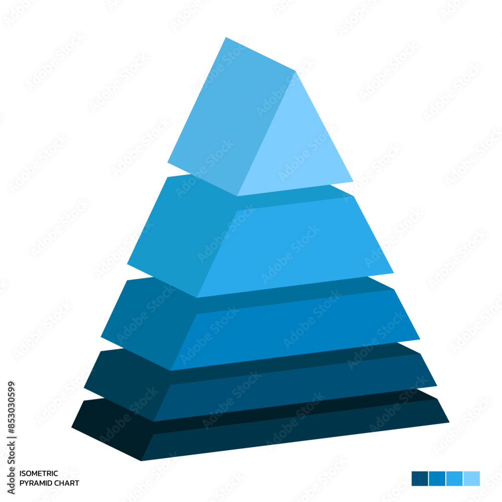 Blue Isometric Pyramid Chart, 3D Static Infographic , Diagram vector in ...