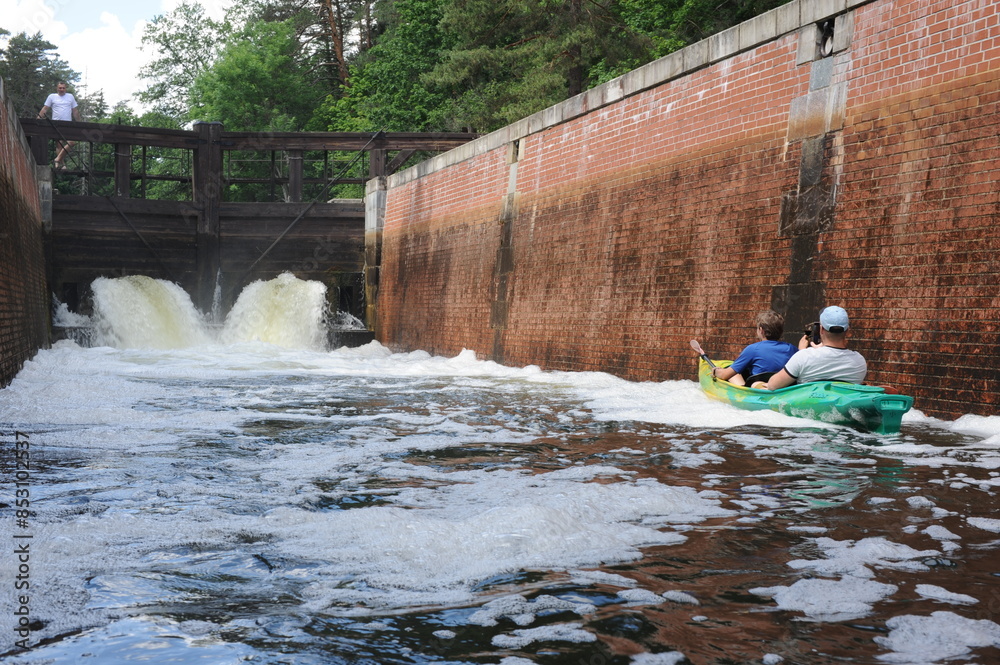 Kayaks crossing Sosnówek Lock - the twelfth lock on the Augustów Canal ...