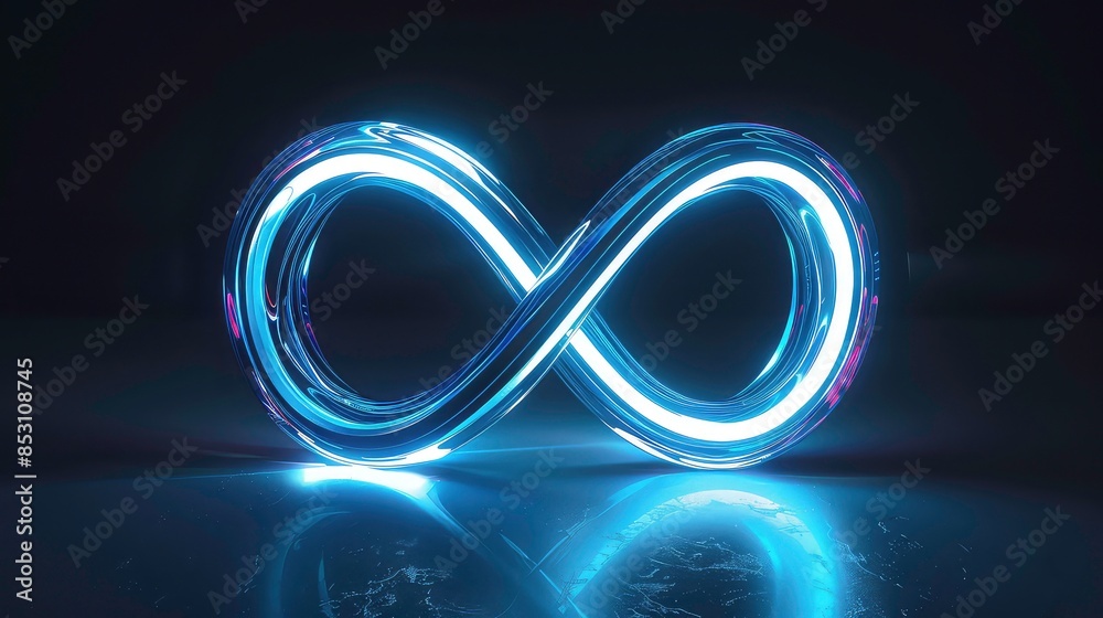 Neon symbol loop sign light background 3d line abstract infinite glow digital blue shape concept ...