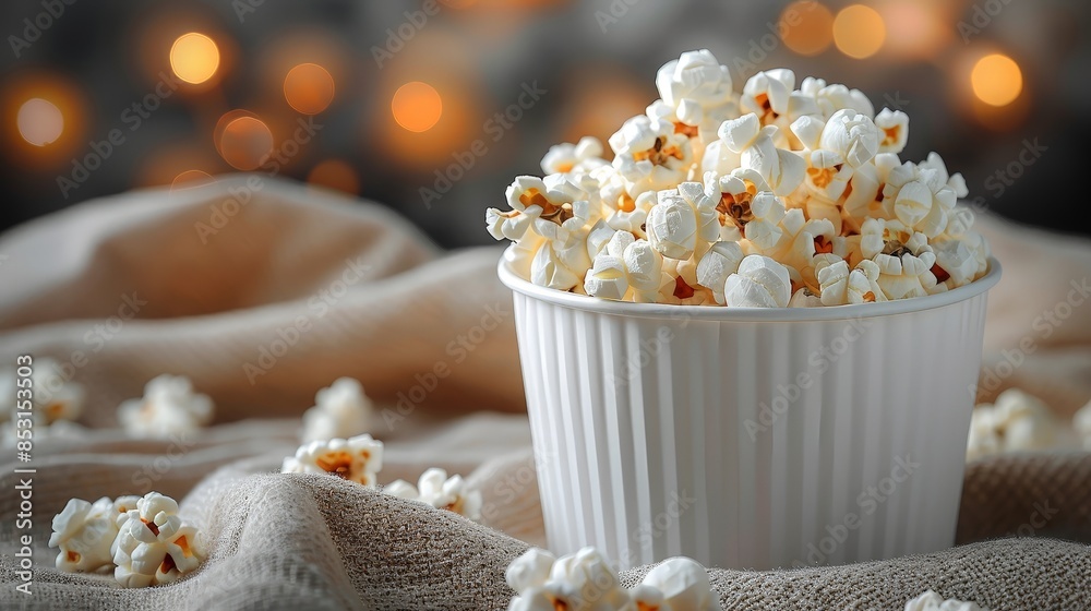 Modern popcorn in white cardboard bucket, product presentation ...
