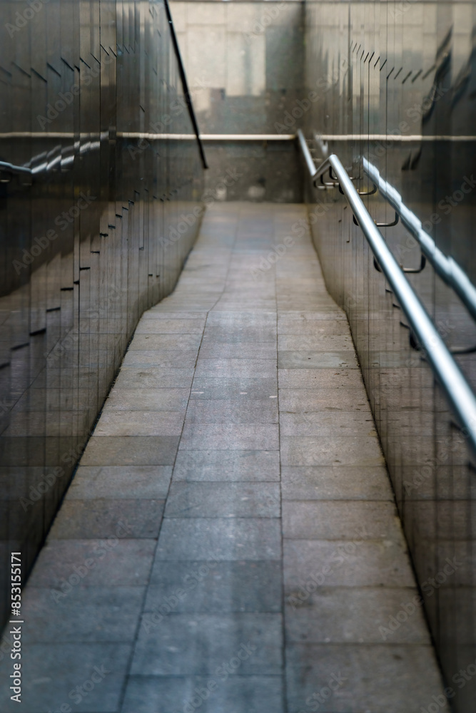 Accessible exit of an underground crossing, equipped for people with ...