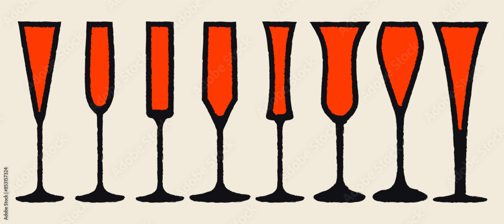Stem glasses for alcohol drinks. Wine, champagne, cocktail glass set ...