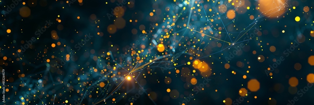 Tech-inspired background with dark blue web lines and bright yellow ...