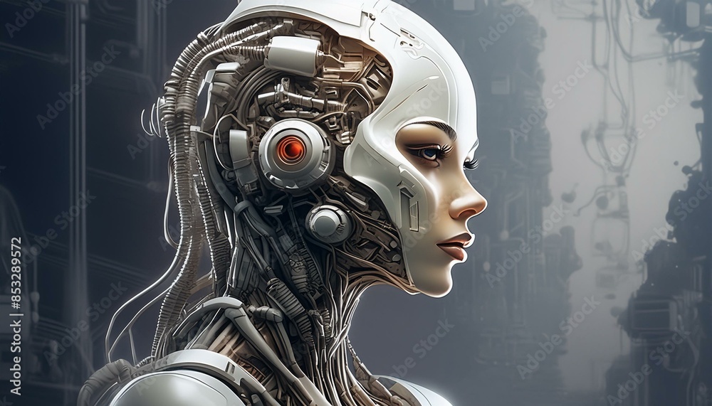Hyperrealistic, super detailed, mechanical robot with human features ...
