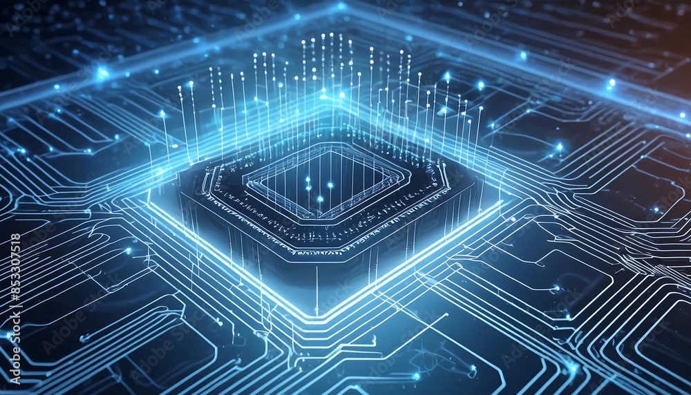 Advanced Technology Concept Visualization: Circuit Board CPU Processor Microchip Starting ...