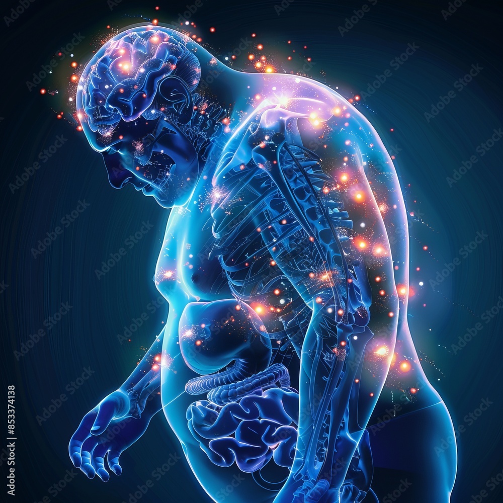 Human nervous system, in female silhouette. Network of nerves CNS and ...