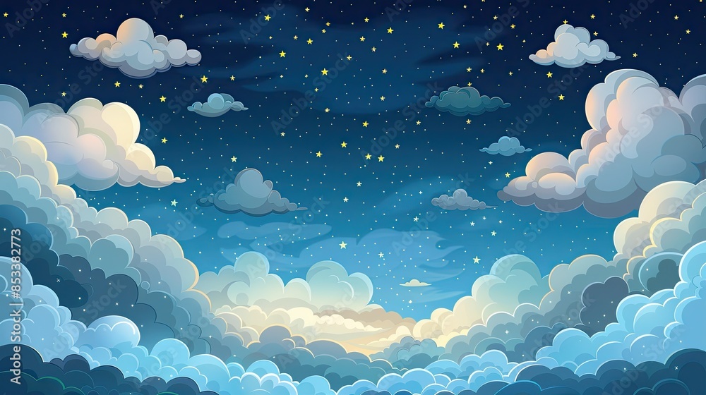 Cartoon Night Sky A cartoon night sky with stars and clouds, perfect ...