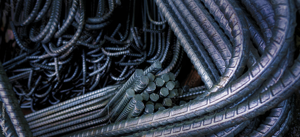 Bent Rebar: Close-up of neatly arranged, various steel reinforcement ...