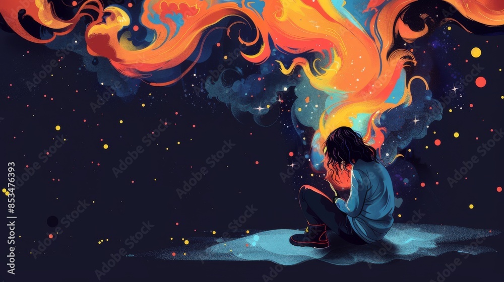 Horizontal banner. World ADHD Awareness Day. Silhouette of a teenager ...