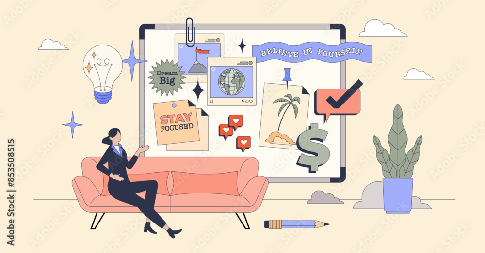 Vision board for motivation and planning tiny person neubrutalism ...