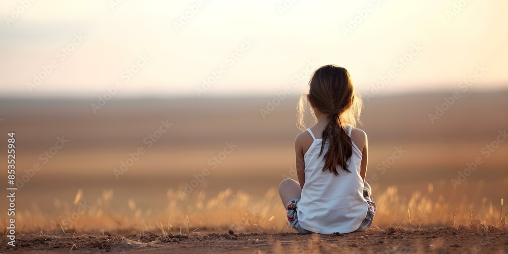 Lonely young girl of Aboriginal heritage sitting under the Outback sky ...