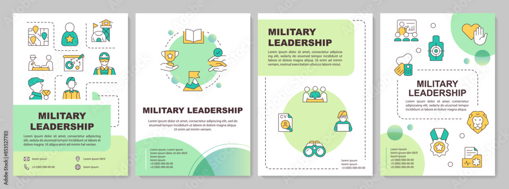 Military leadership benefits green circle brochure template. Leaflet ...