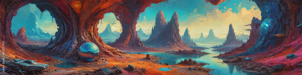 Surrealist visions of sci-fi constructions unfold in textured oil ...