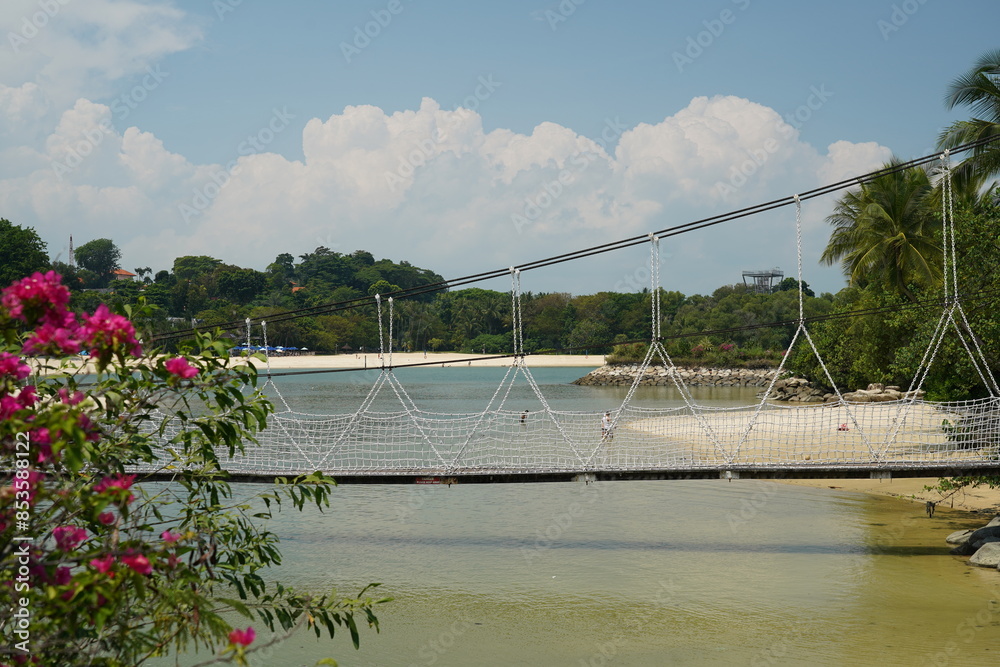 Palawan Beach on Sentosa Island in Singapore features a famous rope ...