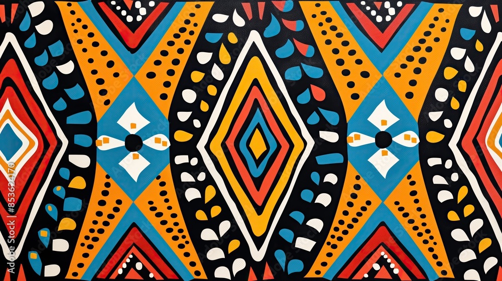 Bright ethnic Zulu pattern with diamond shapes and geometric designs in ...