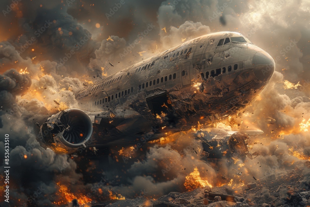 Boeing 747 on fire, plane crash Stock Photo | Adobe Stock