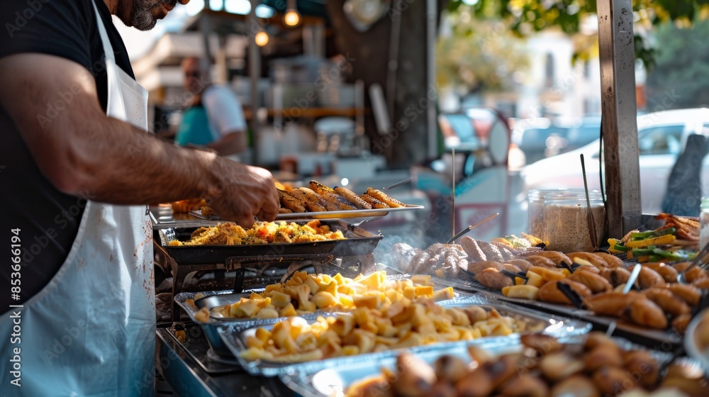 A Greek food festival with stalls selling gyros, souvlaki, and baklava ...