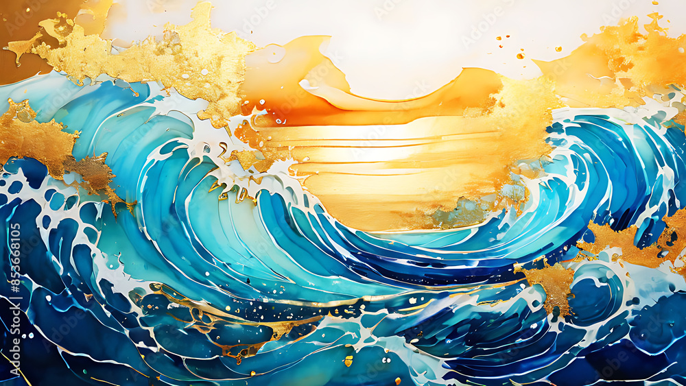 Stock-Illustration „Captivating Ocean Waves , Japan's style ,Coastal ...