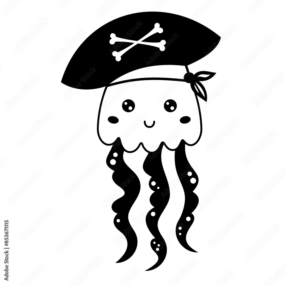 Black and white pirate animal clipart. Jellyfish clipart. Pirate ...