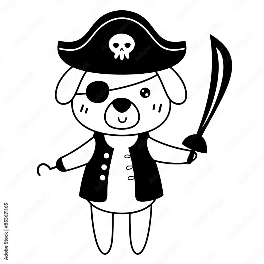 Black and white pirate animal clipart. Dog clipart. Pirate dog in ...